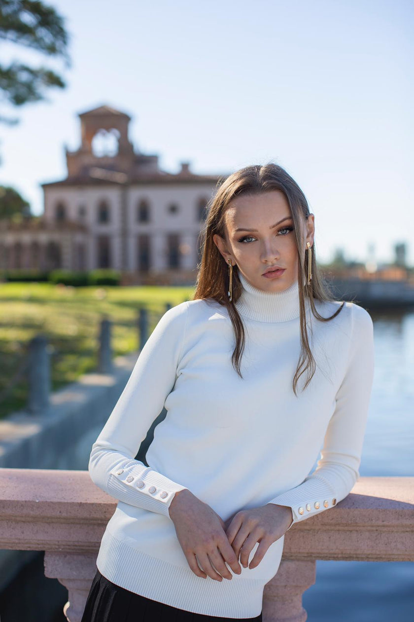 Aleeza Knit Gold Button Turtleneck - Mementos