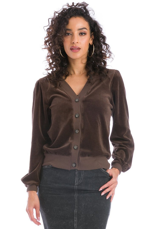Hardtail Velour Puff Sleeve Cardigan - Mementos